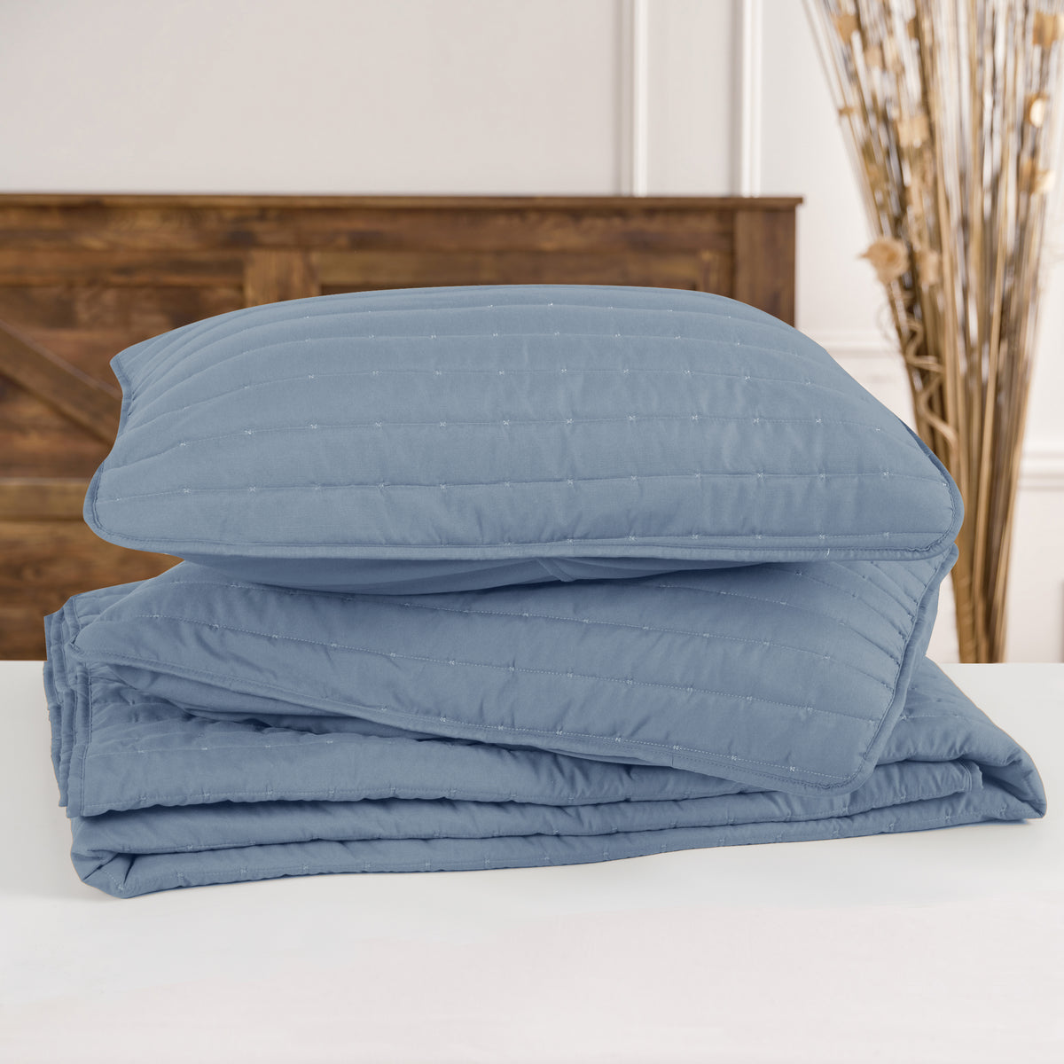 Solid Color Washed Microfiber Quilted Coverlet Set – Chanasya