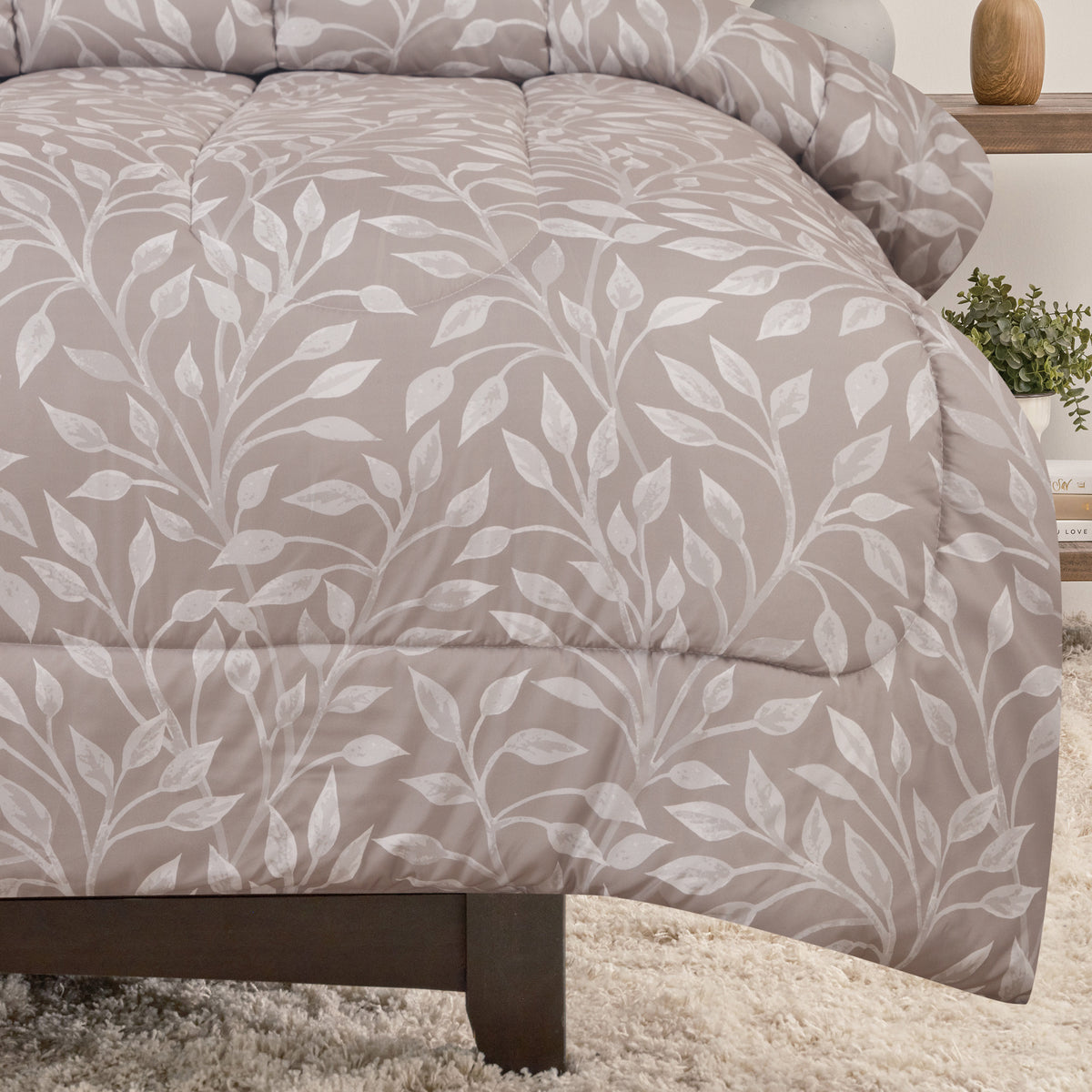 Tan Leaf Print Comforter Set – Chanasya